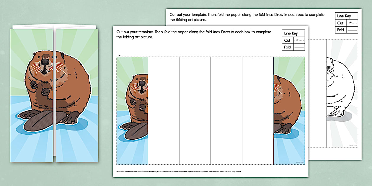 Beaver Folding Art Template (Teacher-Made) - Twinkl