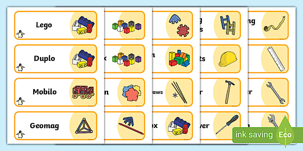 Penguin Themed Editable Construction Area Resource Labels