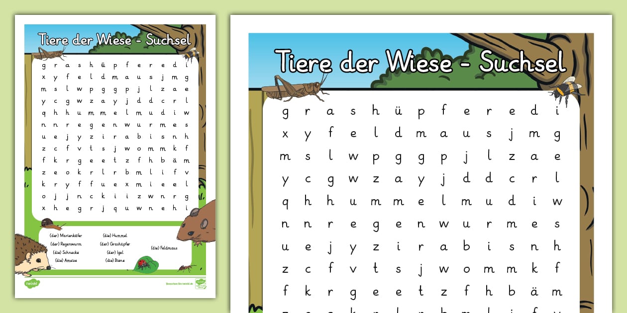 Tiere der Wiese - Suchsel (teacher made) - Twinkl