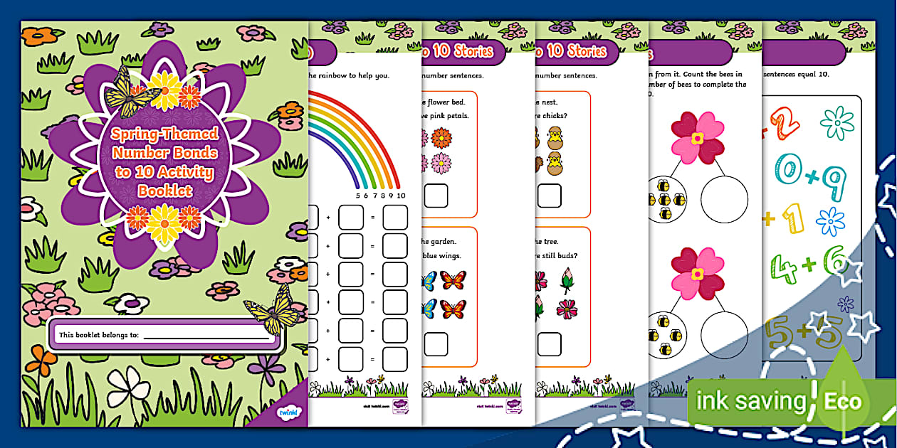 Spring-Themed Number Bonds to 10 Activity Book | Parents