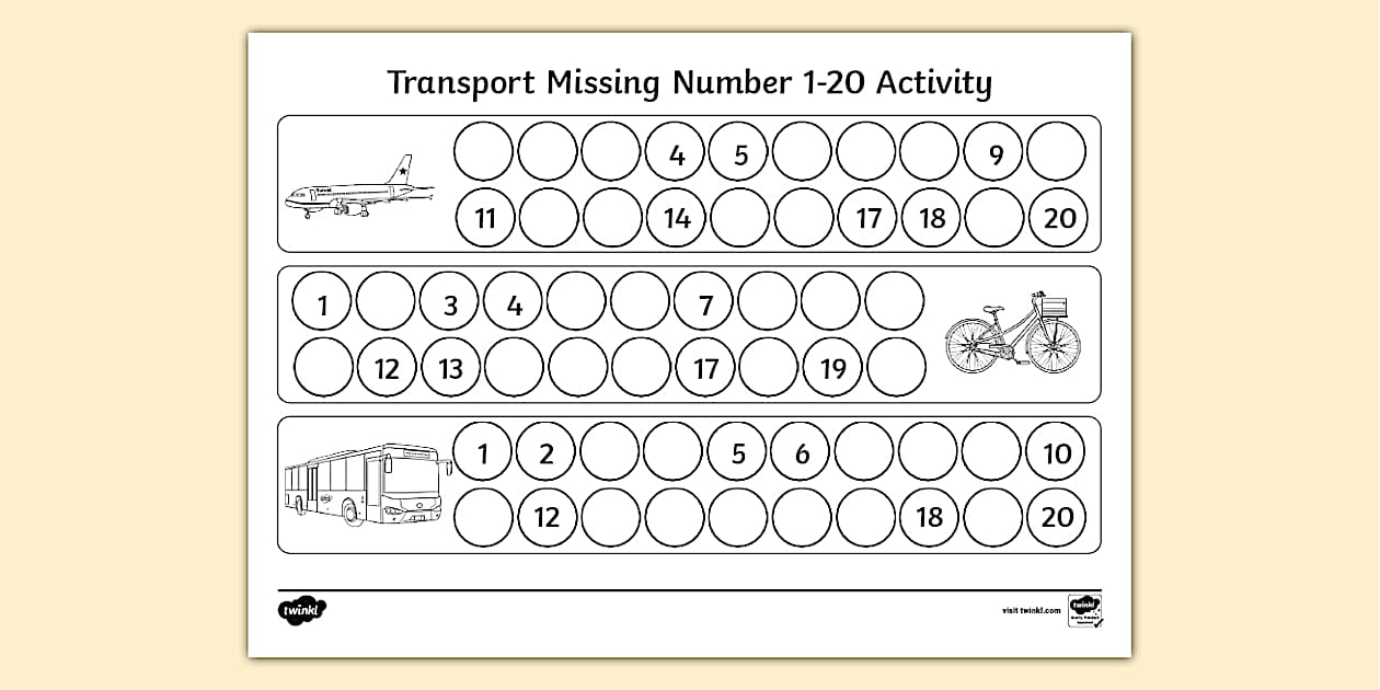 👉 Transport-Themed Missing Number 1-20 Activity - Twinkl