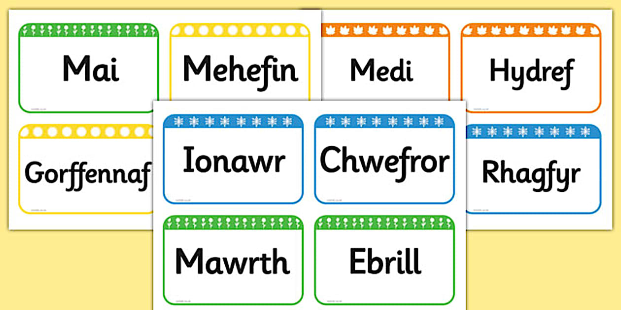Cardiau Fflach Misoedd y Flwyddyn (teacher made) - Twinkl