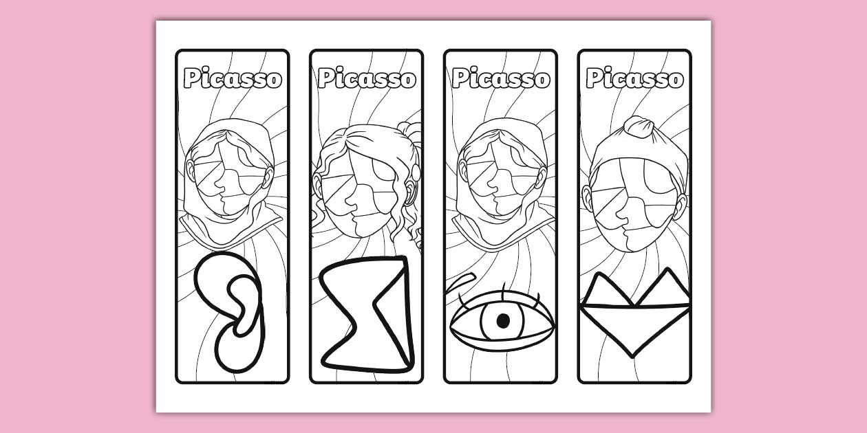 Picasso Portraits Colouring Bookmarks (teacher made)