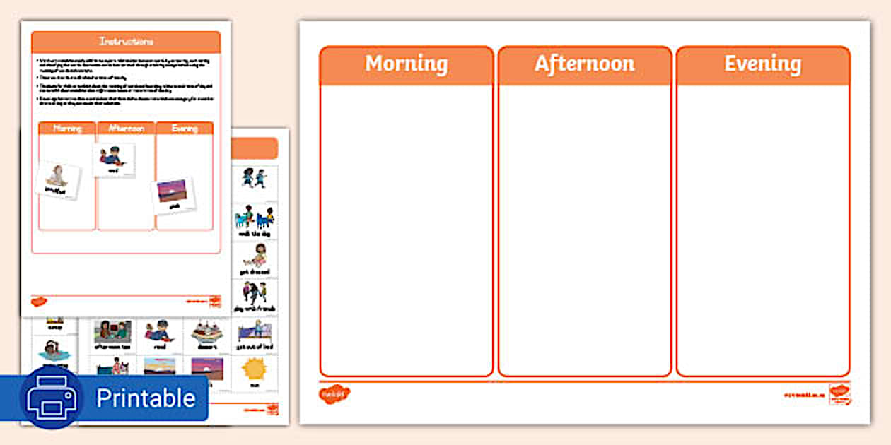 Grade 1 Mathematics: Morning, Afternoon, Evening Sorting Activity Sheet