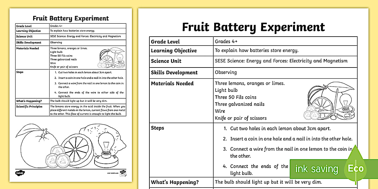 Fruit Battery Science Experiment (teacher made) - Twinkl