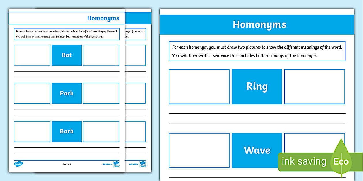 Homonyms Activity Sheets (teacher made) - Twinkl