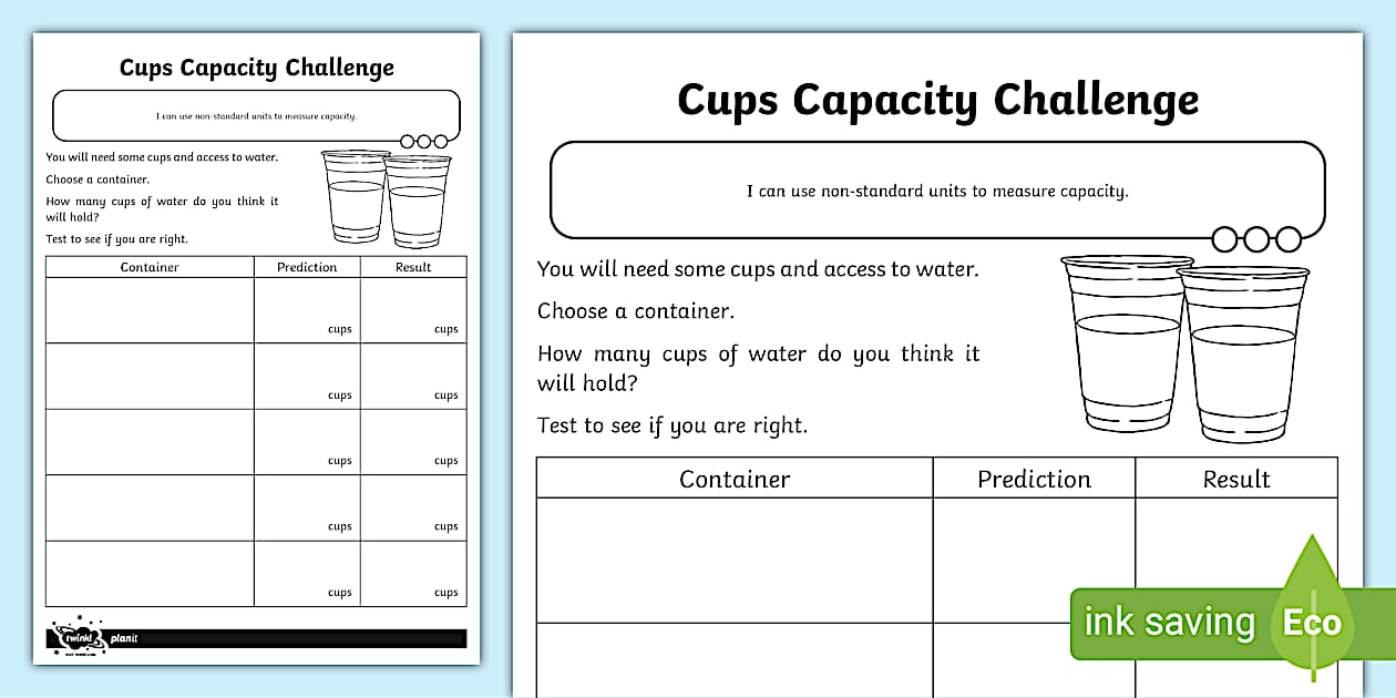 👉 Cups Capacity Challenge Worksheet (teacher made)