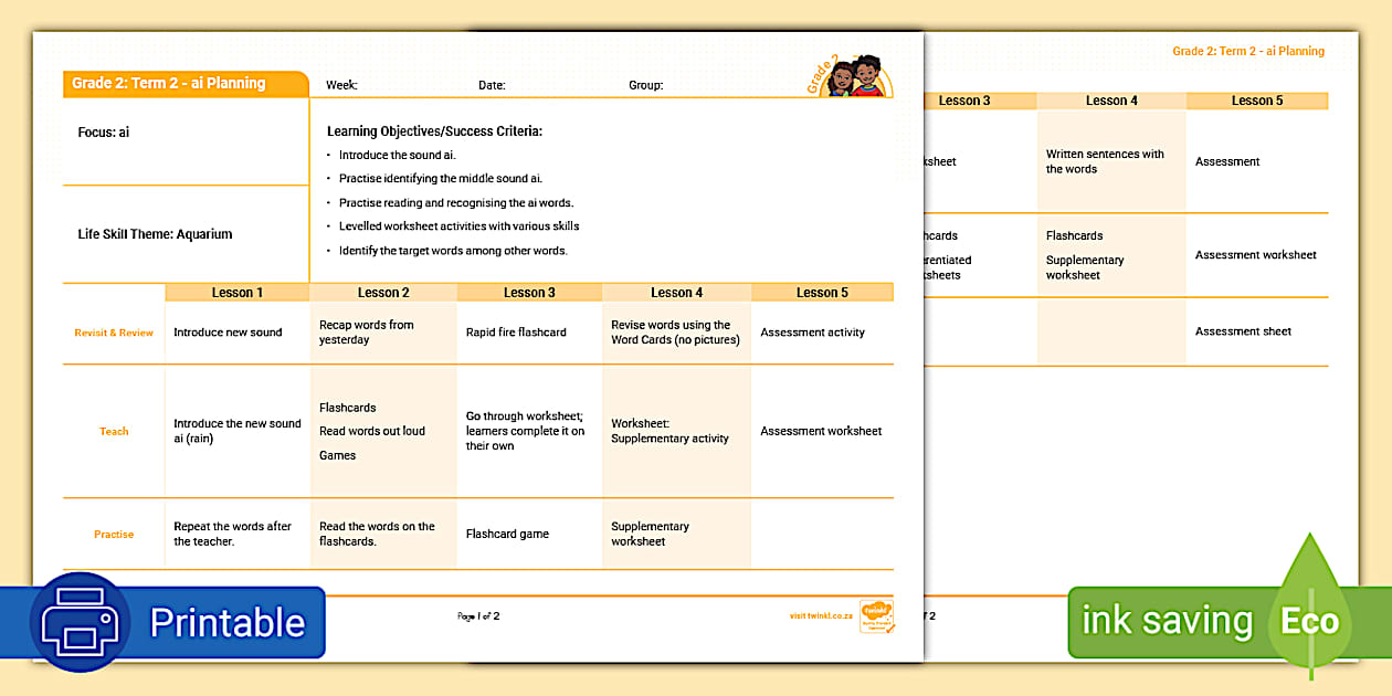 Grade 2 Phonics Term 2: ai Planning