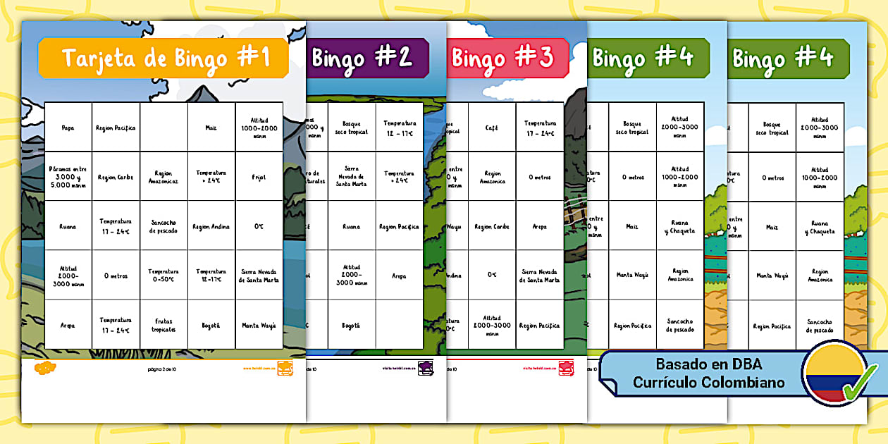Bingo - regiones naturales de Colombia - Twinkl Colombia