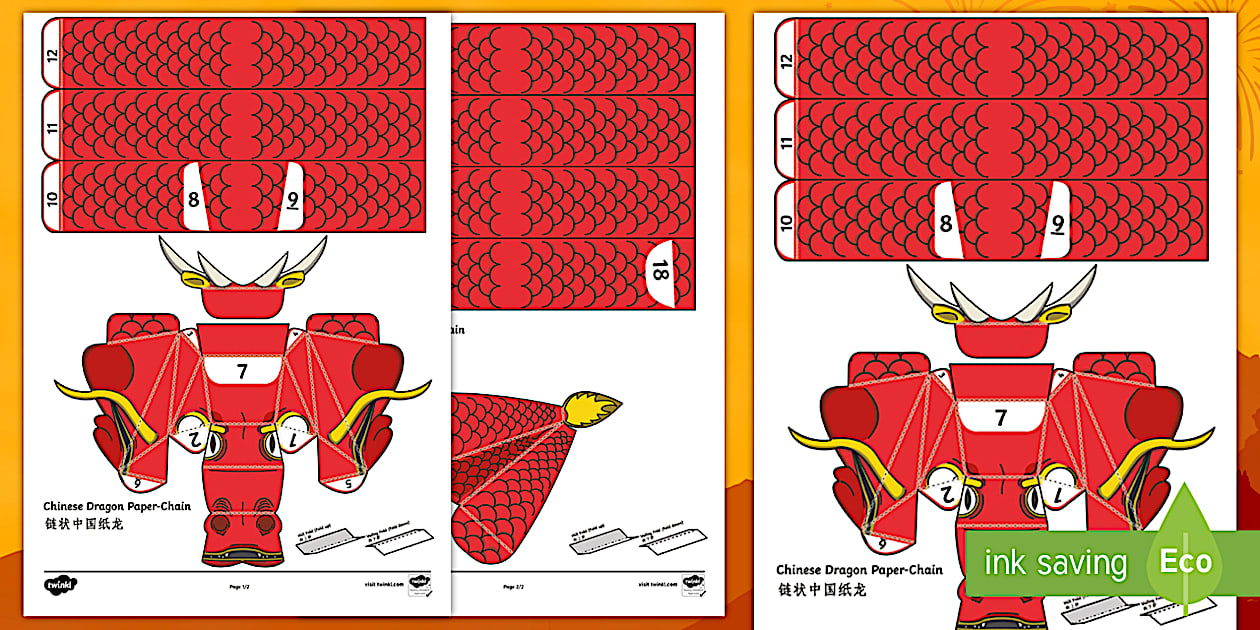 Black and White Chinese Dragon Paper Chain Craft - English/Mandarin Chinese