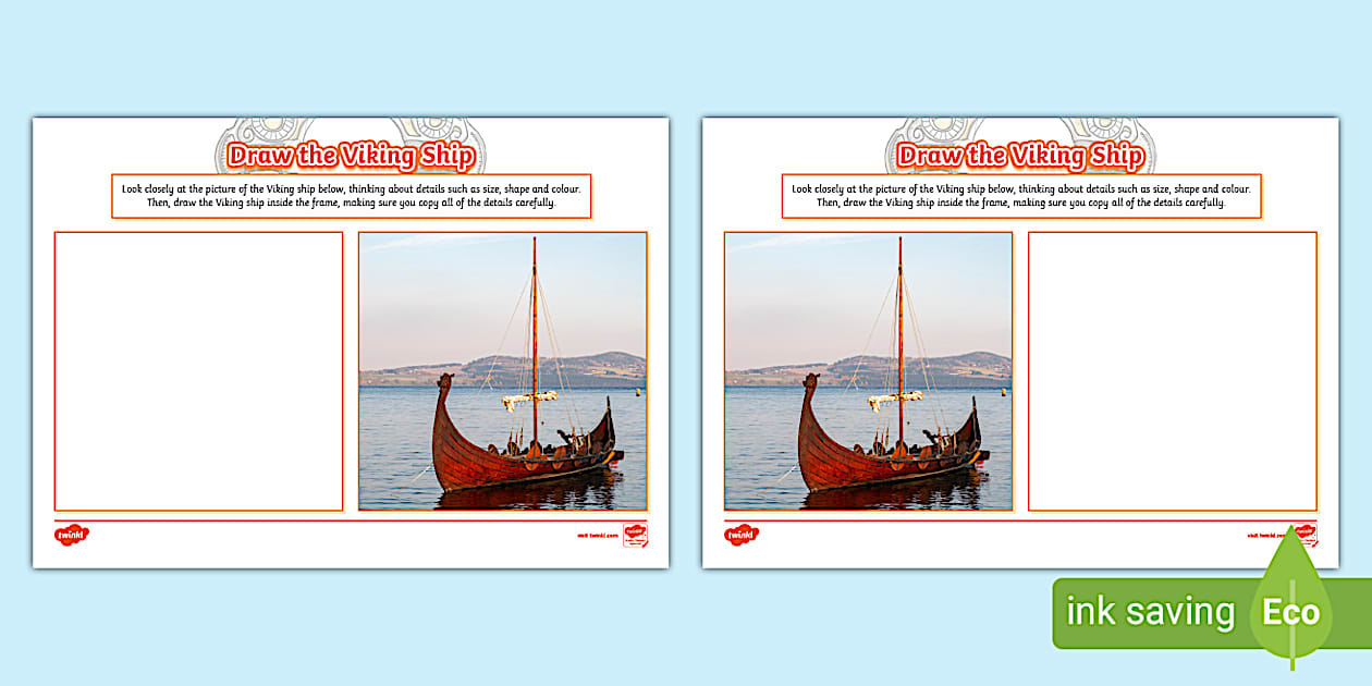 Draw a Viking Ship Worksheet (teacher made) - Twinkl