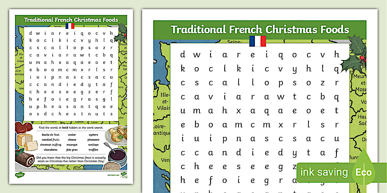 Traditional French Christmas Foods Word Search - Twinkl
