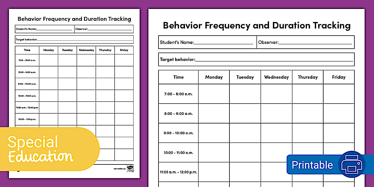 Behavior Frequency and Duration Tracking Form (teacher made)