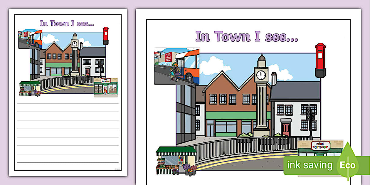 In Town I See Writing Frame (teacher made) - Twinkl