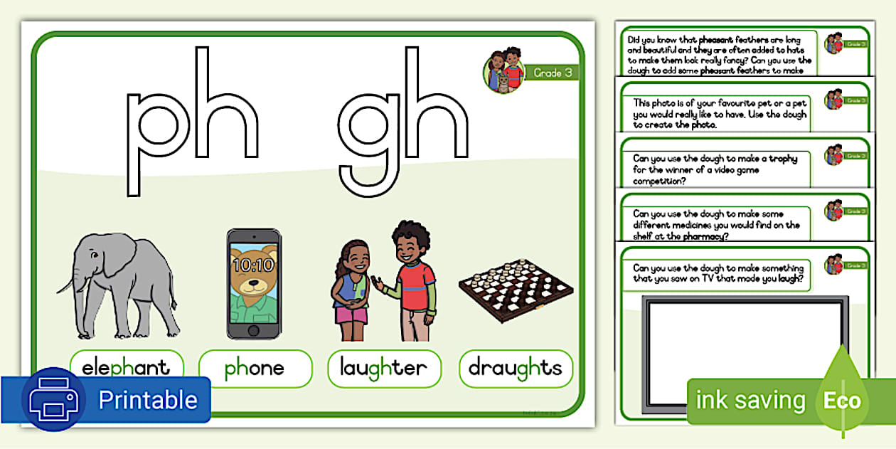 Grade 3 Phonics: ph, gh Modelling Dough Playmats - Twinkl
