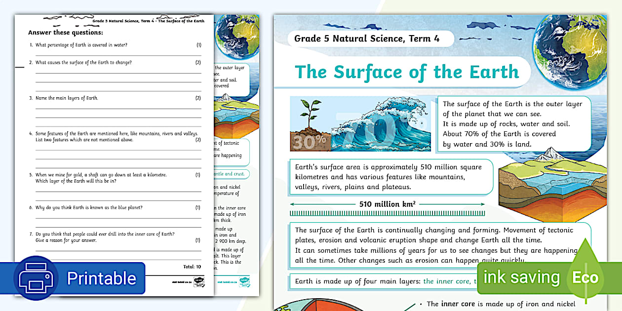 The Surface of the Earth - Activity Sheet (teacher made)