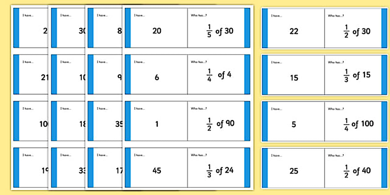Fourth Grade Fractions of a Whole Number I Have, Who Has Game