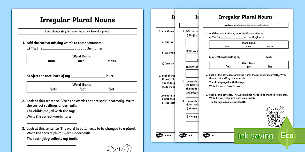 Regular and Irregular Plural Nouns Activities - Worksheets