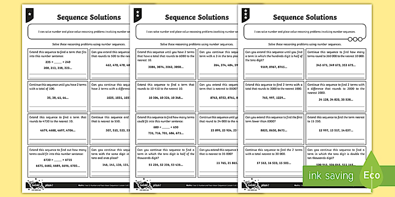 Sequence Solutions Worksheet / Worksheet (teacher made)