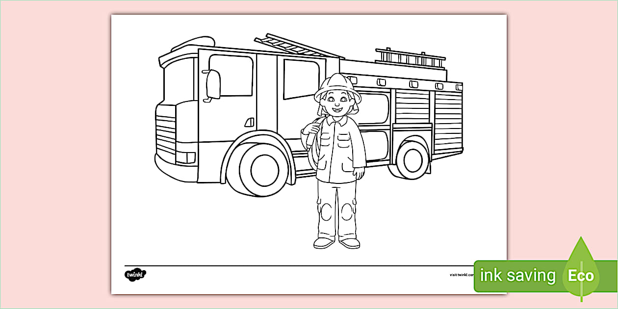 Fireman Colouring Page to Print (teacher made) - Twinkl