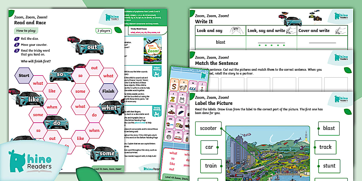 4b Zoom, Zoom, Zoom!: Resource Pack - Twinkl Rhino Readers