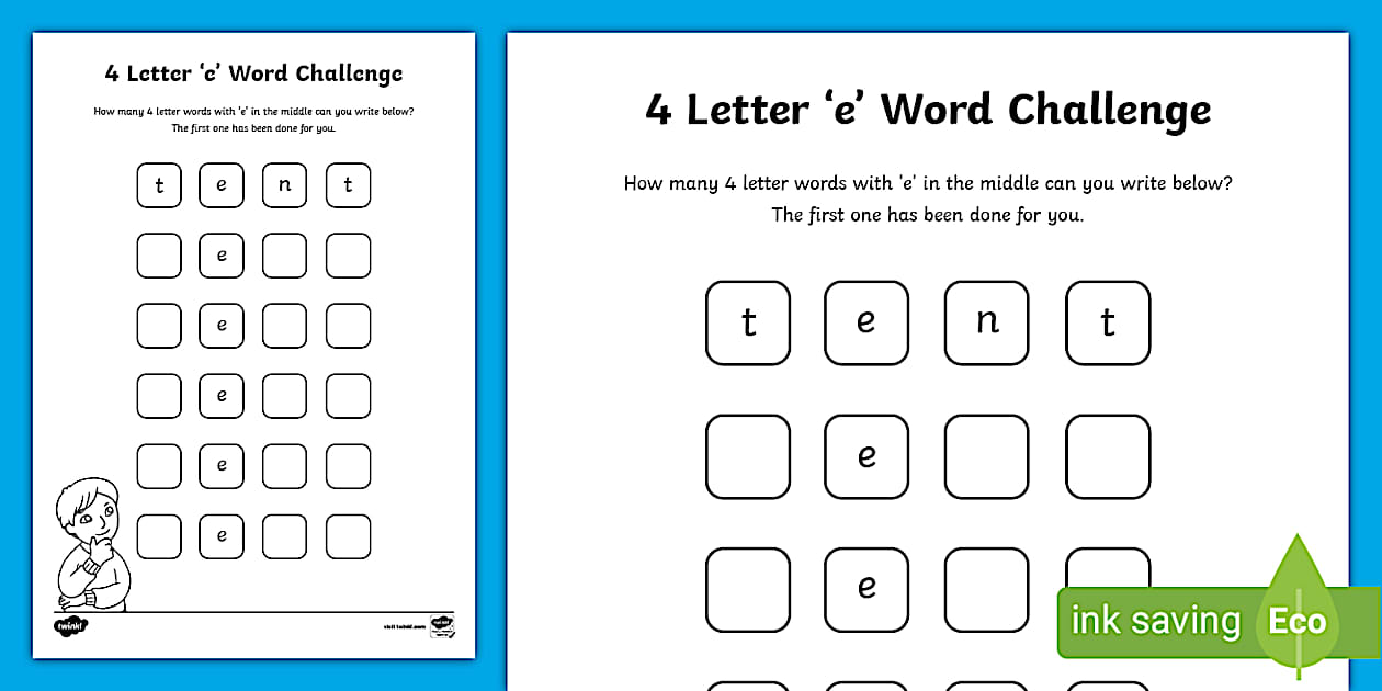 4 Letter 'e' Word Challenge - Twinkl