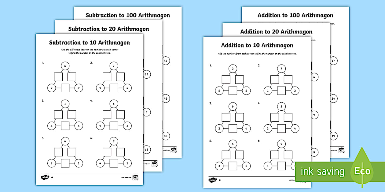 KS1 Arithmagons Addition and Subtraction Worksheets - Twinkl