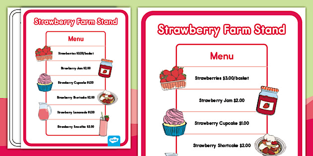 Strawberry Farm Stand Dramatic Play Menu Sign (teacher made)