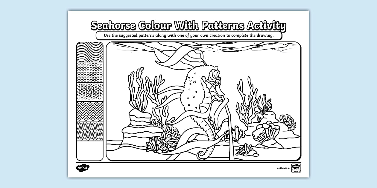 Seahorse Colour With Patterns Activity (teacher made)