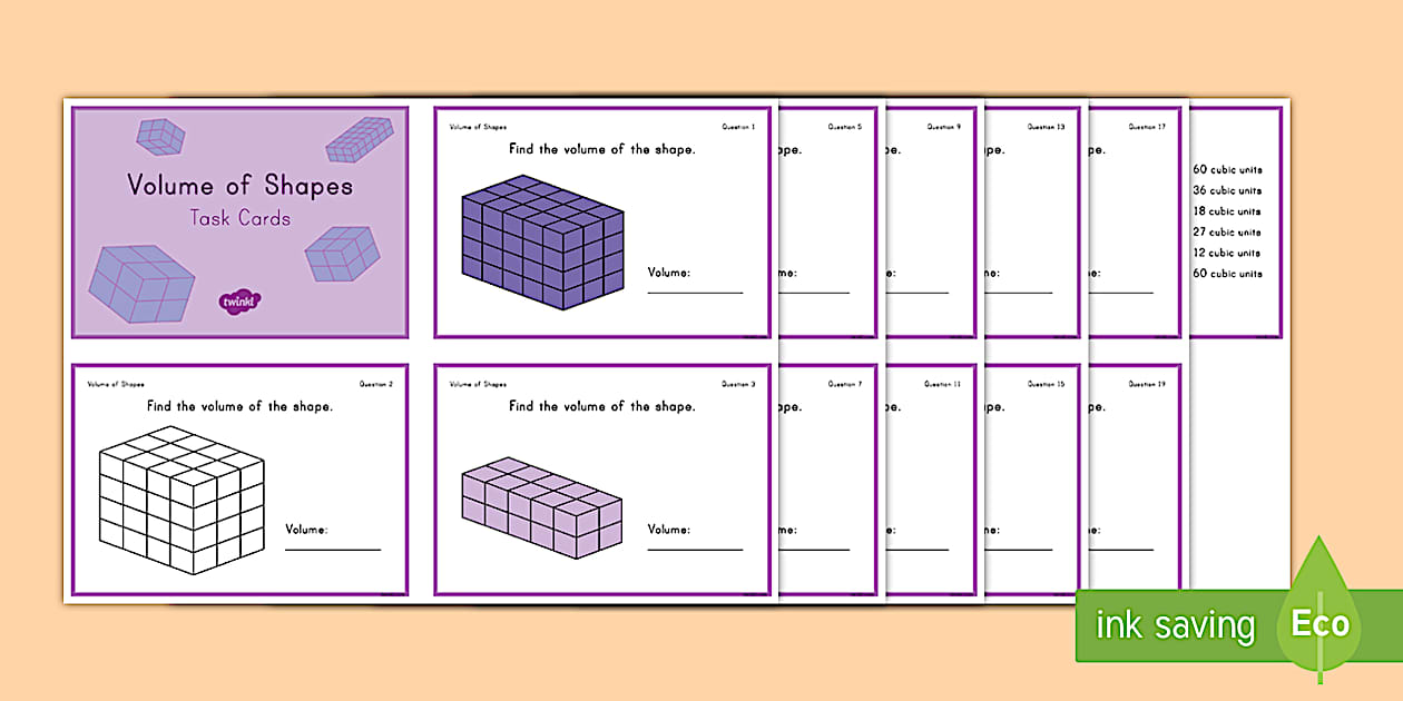 Volume of Shapes Math Task Cards for 3rd-5th Grade - Twinkl