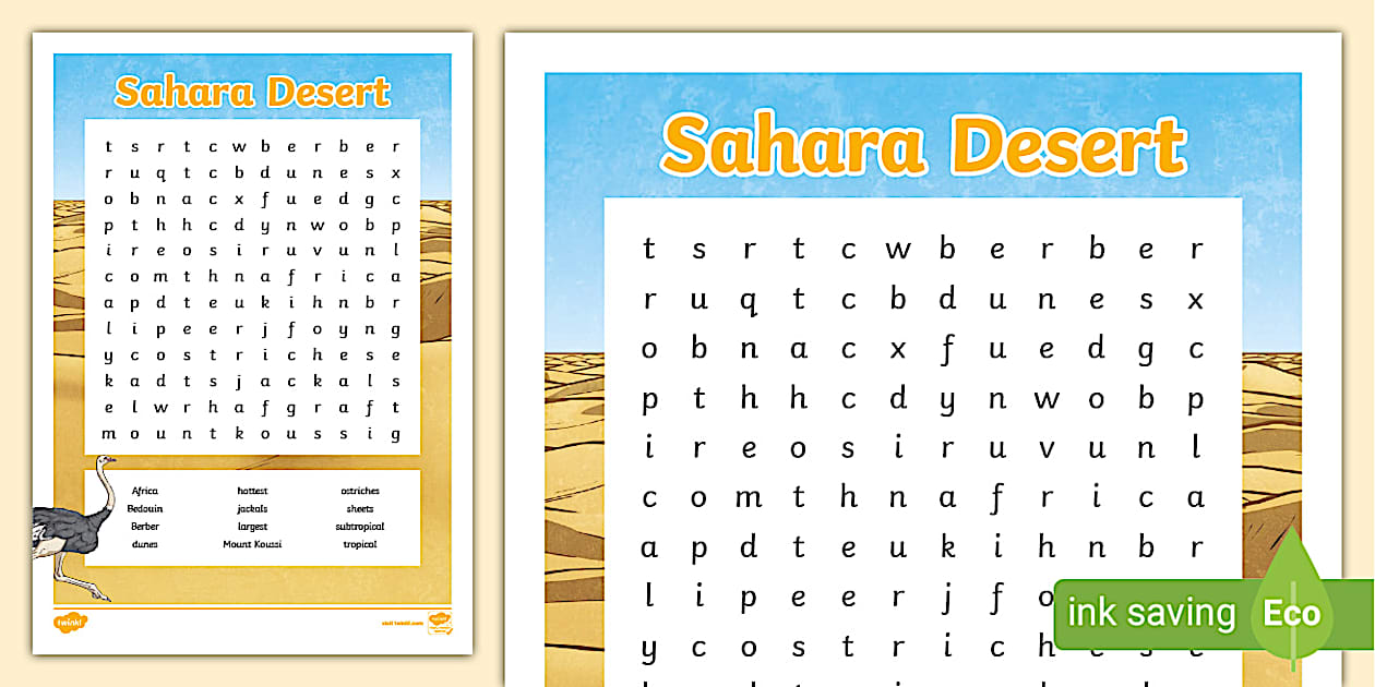 Sahara Desert Word Search (teacher made) - Twinkl