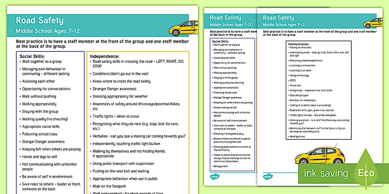 Editable Middle School Road Safety Checklist - Twinkl