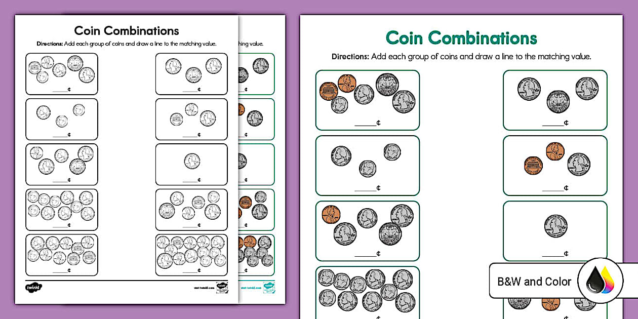 Printable Second Grade Coin Problems Worksheet | Twinkl USA