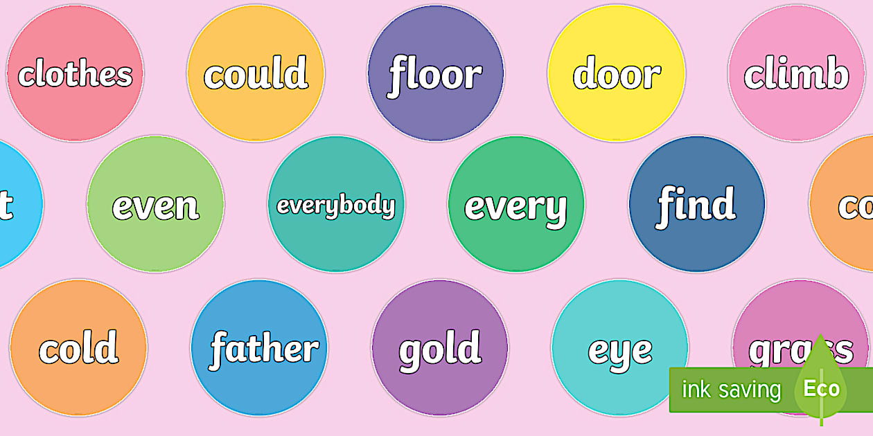 Cursive Year 2 Common Exception Words on Pastel Circles
