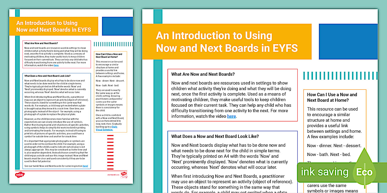 Using Now and Next Boards in the Early Years Adult Guidance