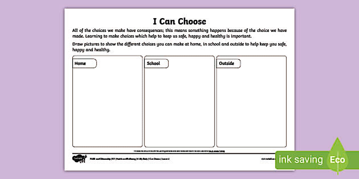 Health Education KS1 Making Healthy Choices Activity Sheet