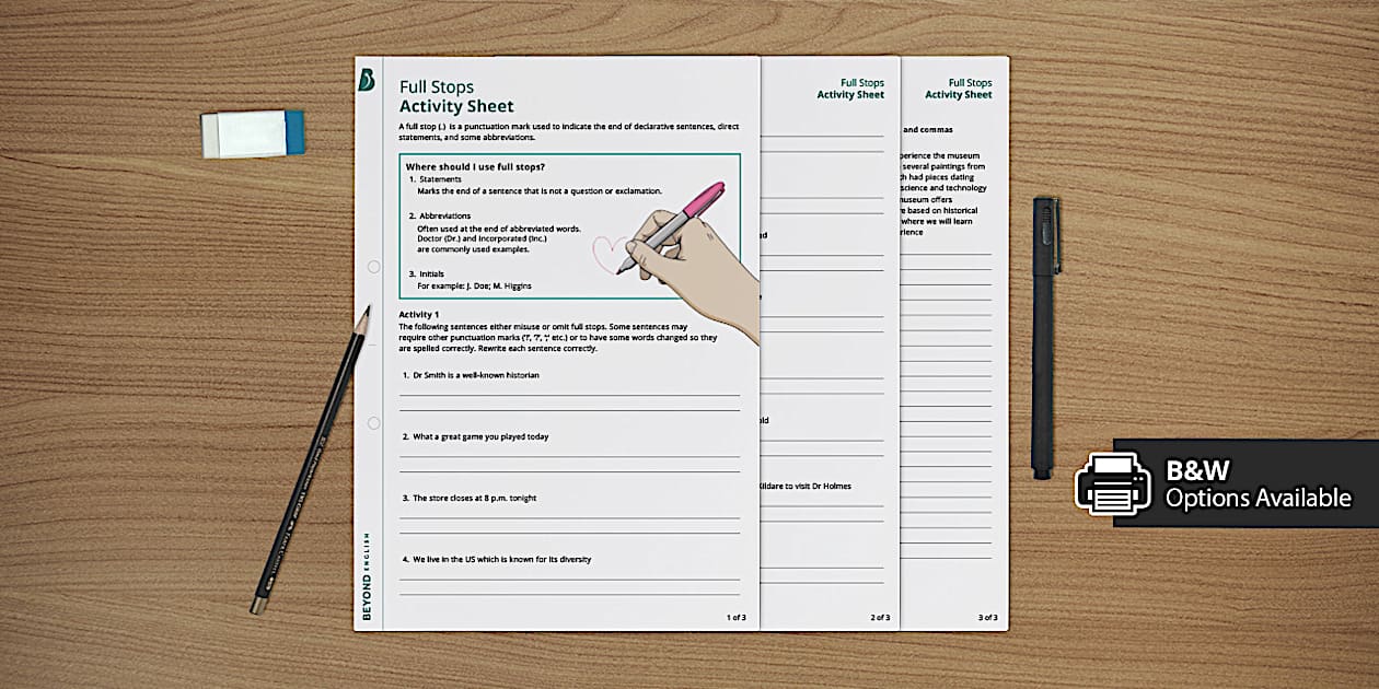 Full Stops (Activity Sheet) (Teacher-Made) - Twinkl