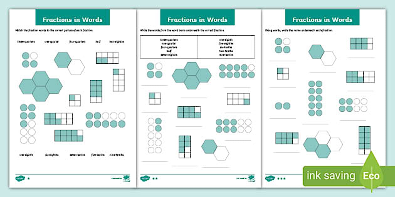 Fractions in Words 3rd Class Differentiated Activity