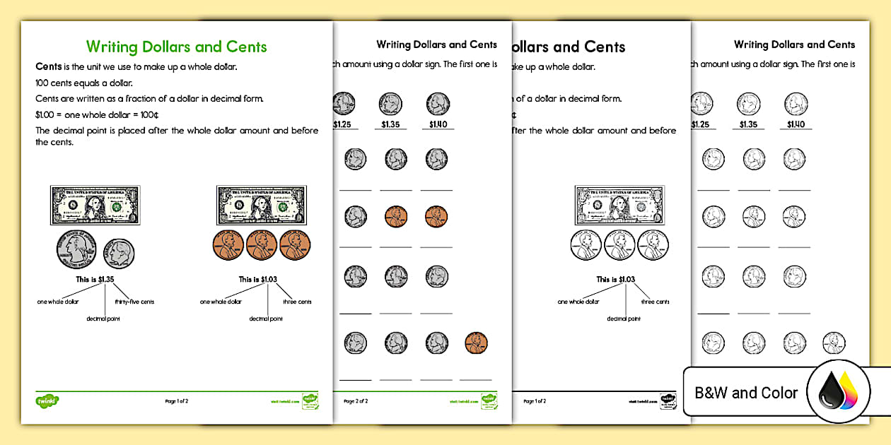 Second Grade Money Worksheet Printable Resource | Twinkl USA