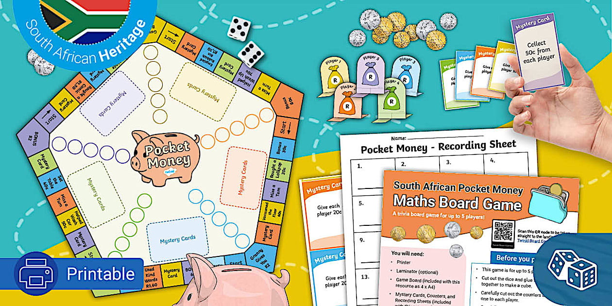 Pocket Money Board Game - South African Coins - Maths