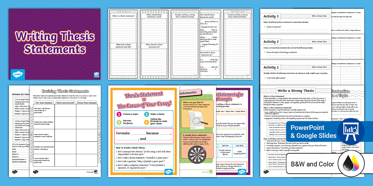 Thesis Statement Activity Pack for 6th-8th Grade - Twinkl