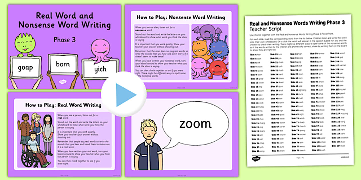 Real and Nonsense Words Writing Phase 3 PowerPoint and Script