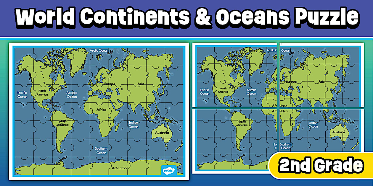Second Grade World Continents and Oceans Puzzle