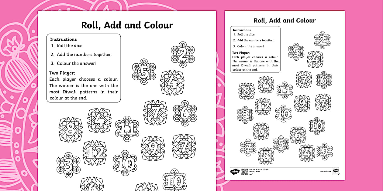 Diwali Colour and Roll Worksheets (teacher made) - Twinkl