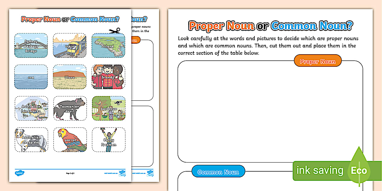 Proper Noun or Common Noun? Worksheet (teacher made)