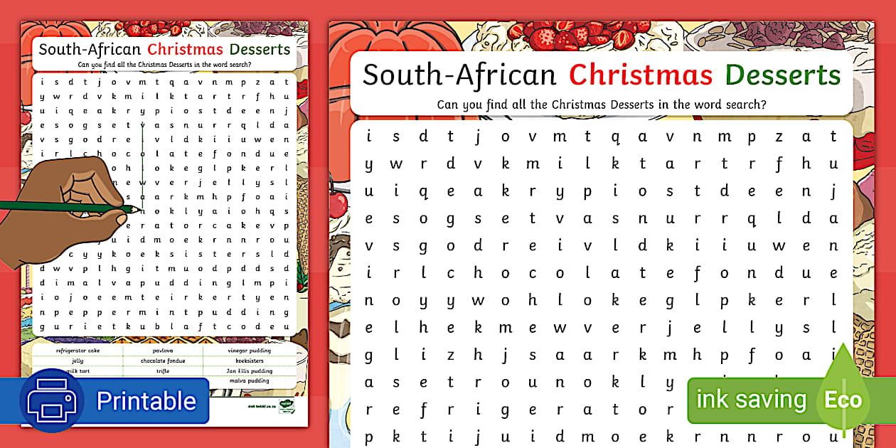 South-African Christmas Desserts Word search (teacher made)
