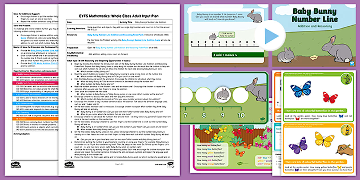 EYFS Maths: Baby Bunnies Number Line Addition Whole Class Adult Input ...