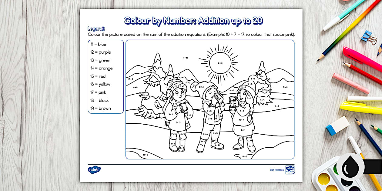 Addition up to 20 Colouring Sheet (teacher made) - Twinkl