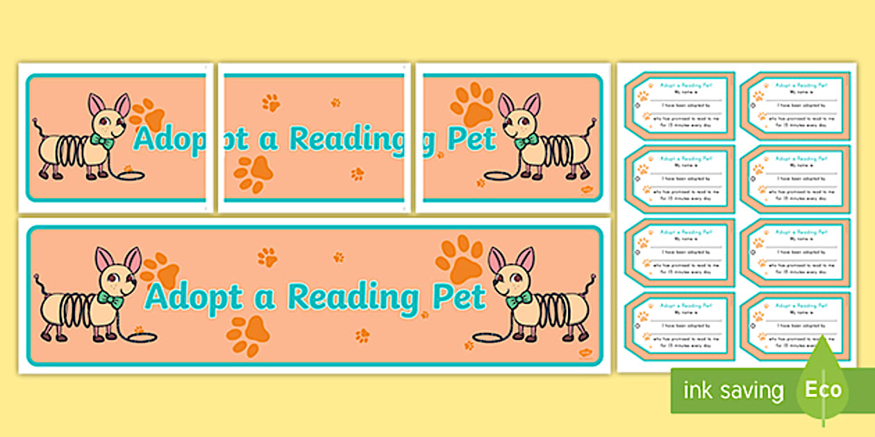 Adopt a Reading Pet Banner and Name Tags (teacher made)