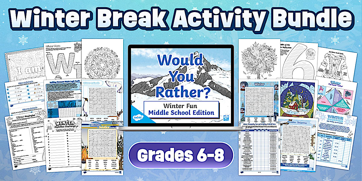 Winter Break Activity Bundle | No-Prep Puzzles, Games & More